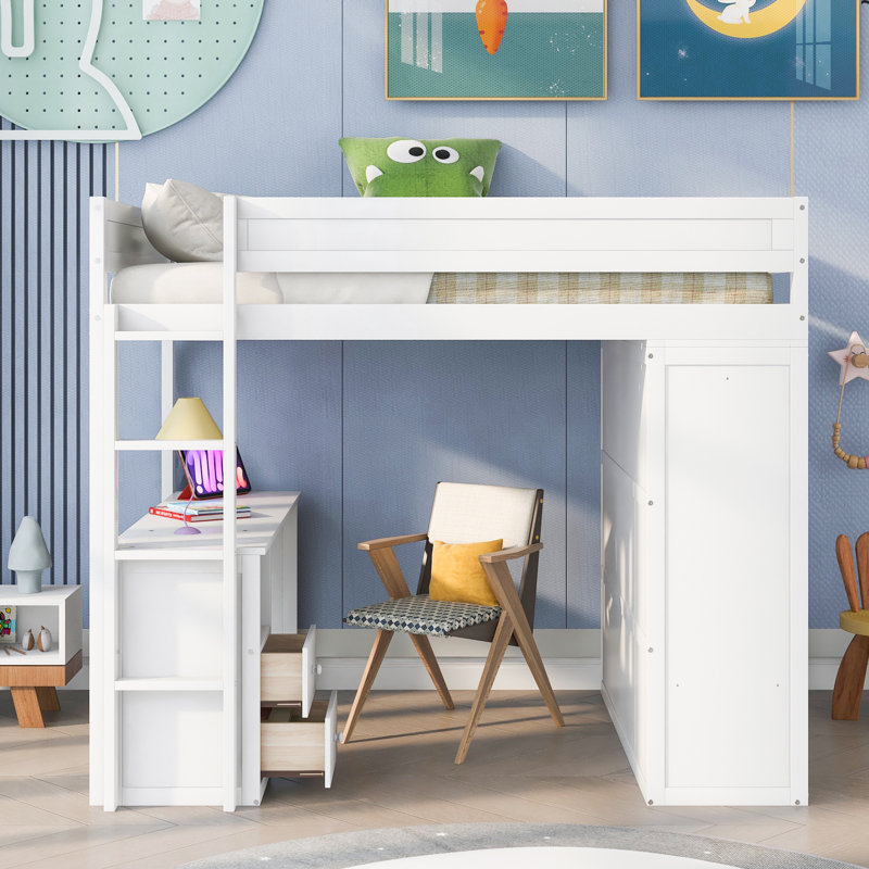 Harriet Bee Gladina Kids Loft Bed with Built in Desk and Closet Wayfair Vanities